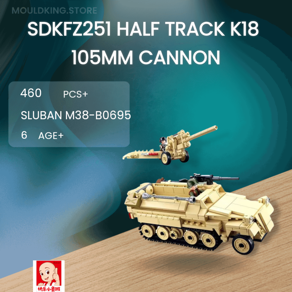 Sluban M38-B0695 SDKFZ251 Half Track K18 105MM Cannon with 460 Pieces ...